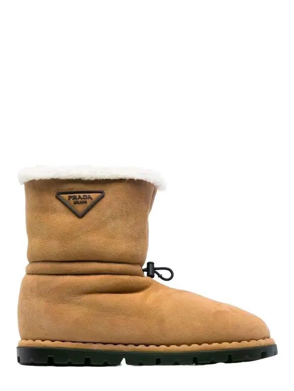 Prada Shearling Drawstring Boots - Neutrals