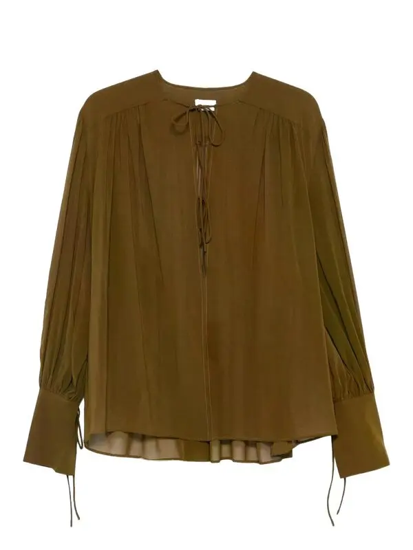 Andamane Tie-neck Gathered Blouse - Green