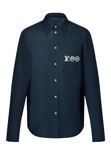 LOUIS VUITTON X Nigo Printed Signature Longsleeved Shirt - Deep Navy Blue