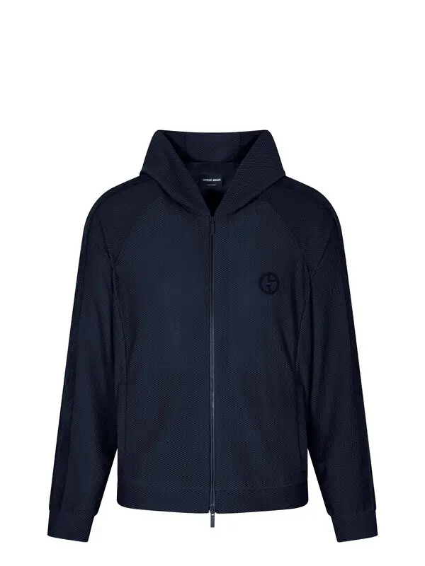 Giorgio Armani Hooded Sweatshirt In Technical Waffle Fabric - Black