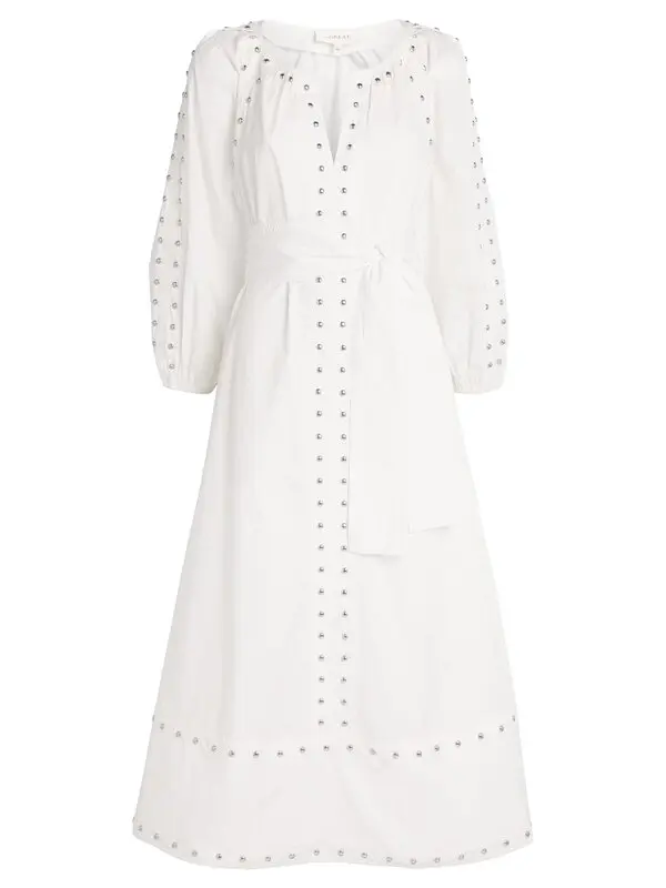 The Great. Cotton Studded Bodega Midi Dress - White