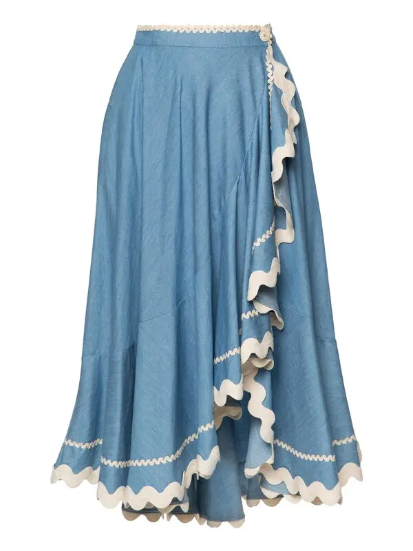 Lena Hoschek Vela Scalloped Cotton Midi Skirt - Light Blue