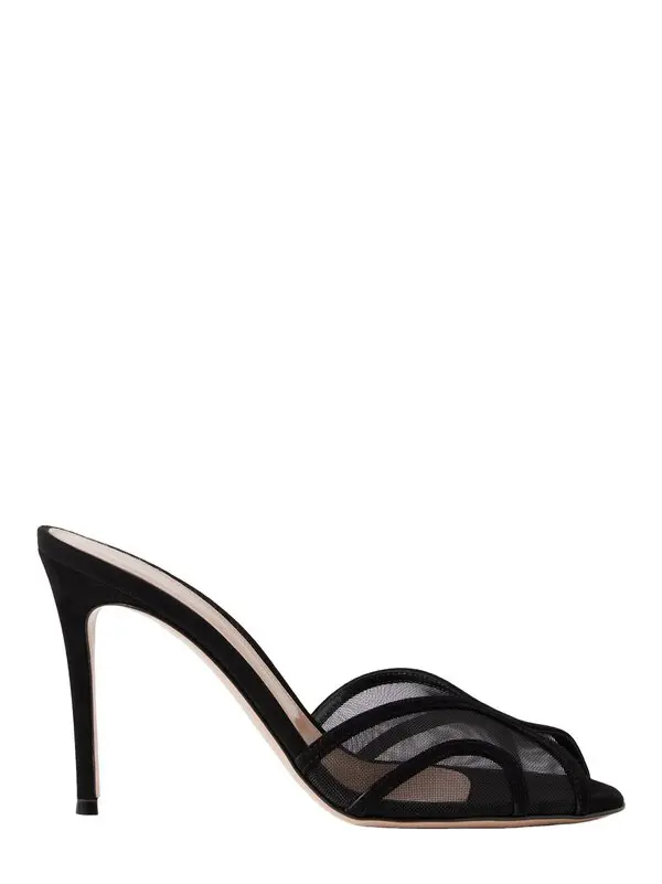 GIANVITO ROSSI 95 Suede-trimmed Mesh Mules - Black