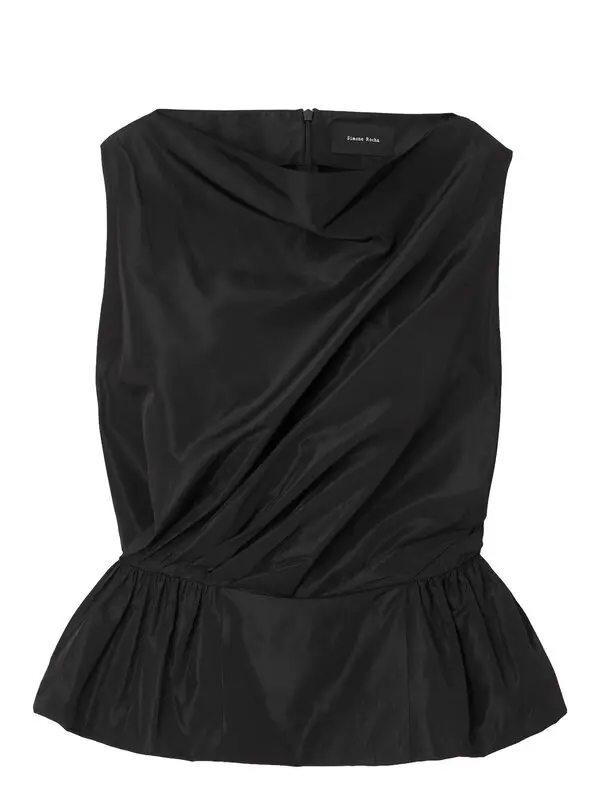 Simone Rocha Draped Taffeta Peplum Top - Black