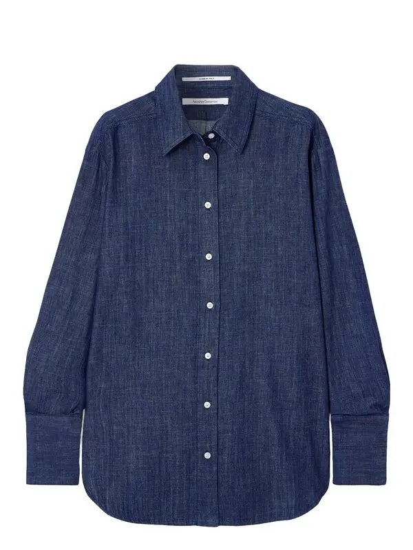 Another Tomorrow Oversized Organic Cotton-chambray Shirt - Blue