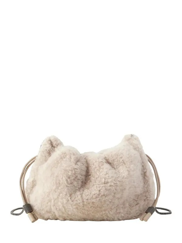 Brunello Cucinelli Leather-trimmed Shearling Shoulder Bag - Neutrals