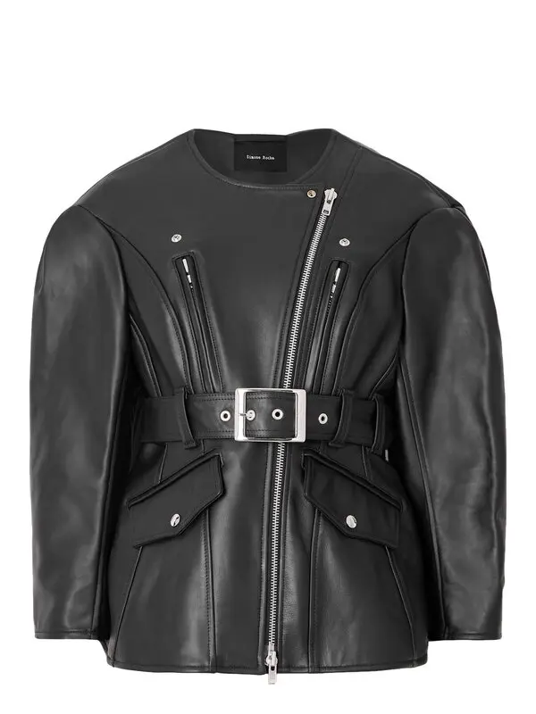 Simone Rocha Belted Leather Biker Jacket - Black