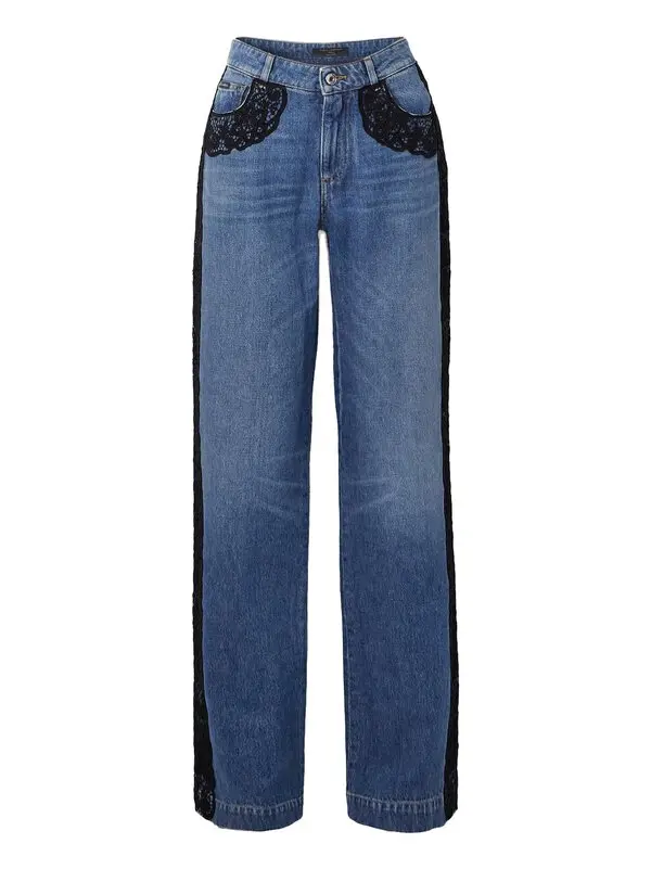 Dolce & Gabbana Lace-trimmed Mid-rise Straight-leg Jeans - Blue