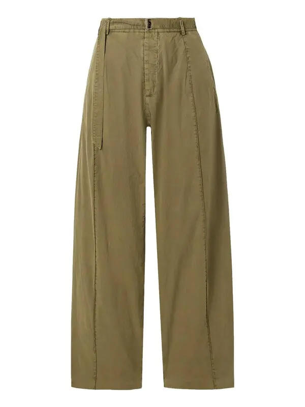 Co Belted Paneled Cotton Wide-leg Pants - Green