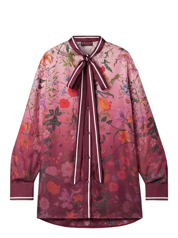 Gucci Floral-print Silk-twill Shirt With Pussy-bow - Red