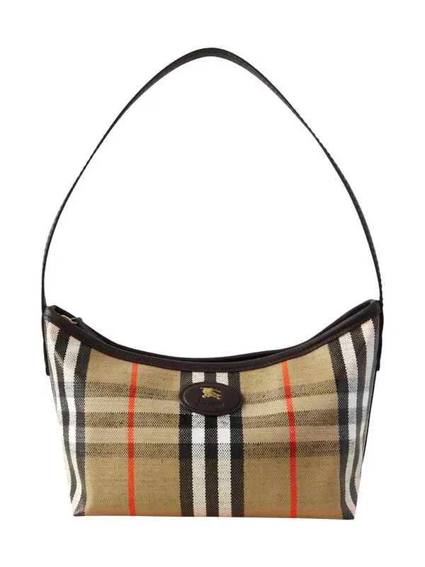 Burberry Leather-trimmed Checked Canvas Shoulder Bag - Neutrals