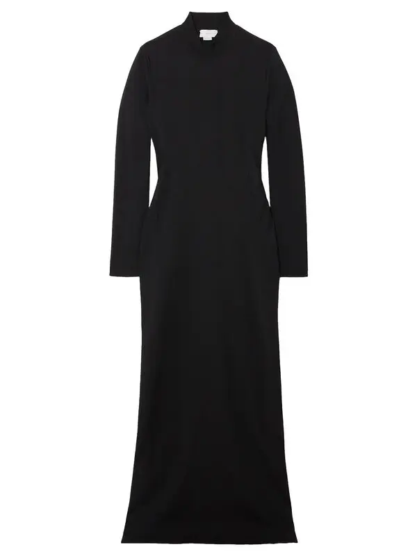Stella McCartney Paneled Lace-trimmed Stretch-knit Turtleneck Maxi Dress - Black