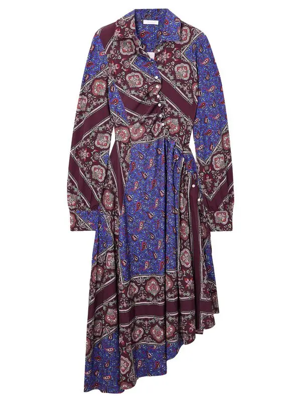 Rabanne Asymmetric Paisley-print Stretch-jersey Midi Shirt Dress - Multi