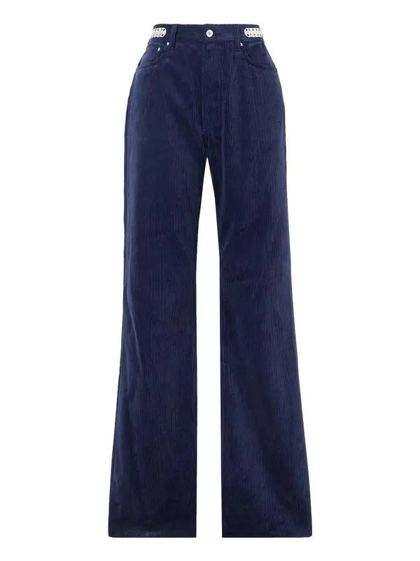 Rabanne Embellished Cotton-corduroy Slim-leg Pants - Blue