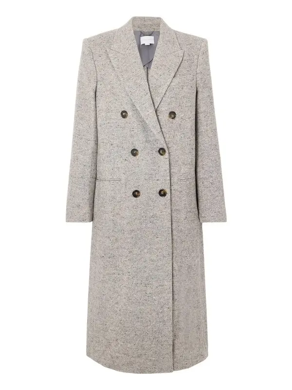 Stella McCartney Double-breasted Herringbone Wool And Silk-blend Coat - Gray