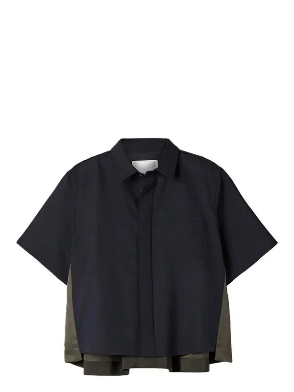 Sacai Paneled Cotton And Shell Shirt - Blue