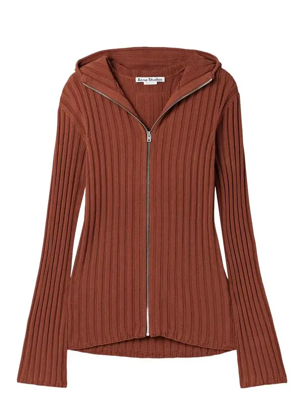 Acne Studios Hooded Ribbed Cotton Cardigan - Red