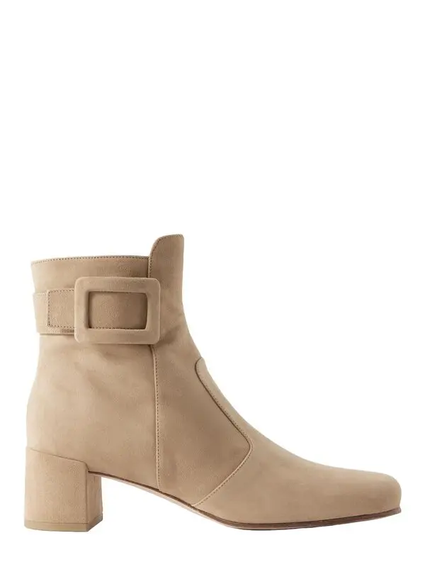 ROGER VIVIER Très Vivier Polly 45 Buckled Suede Ankle Boots - Neutrals