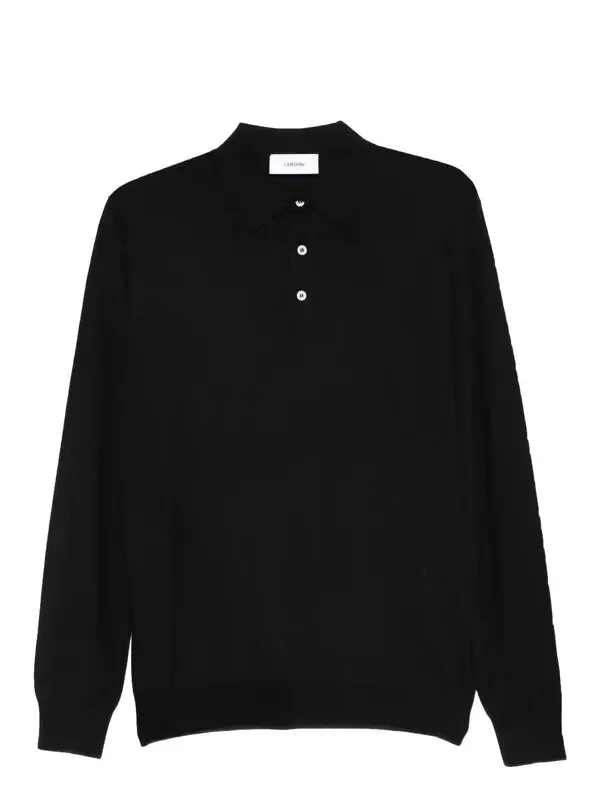 LARDINI Long-sleeve Wool Polo Shirt - Black