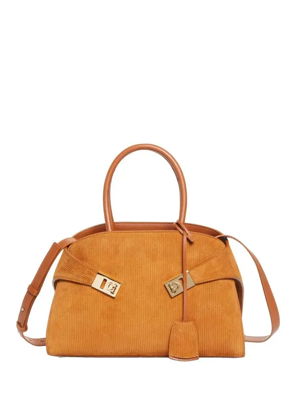 FERRAGAMO Small Suede Top Handle Satchel - Naturale/resort