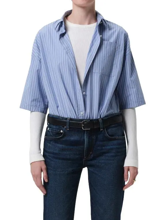 Citizens Of Humanity Frances Cape Crop Button-up Shirt - Kindered Stripe