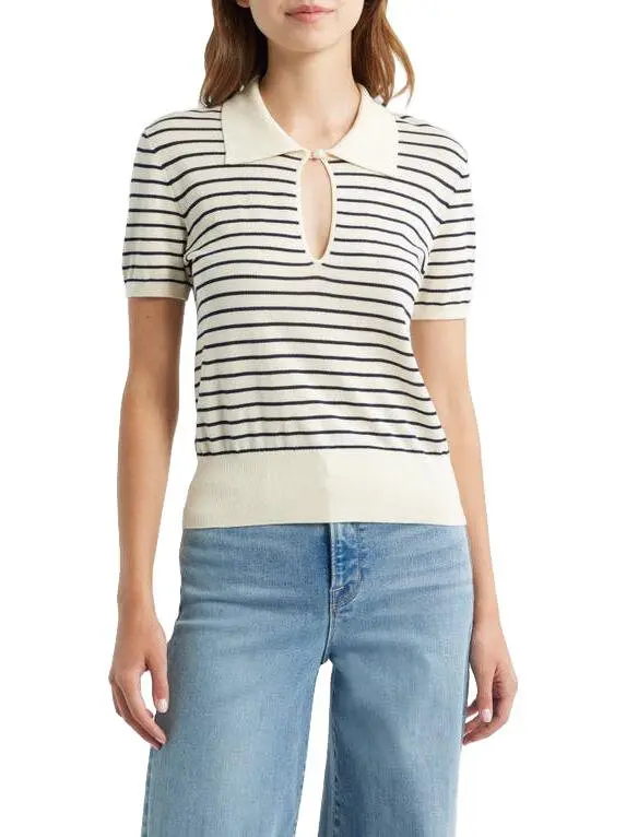 FRAME Striped Keyhole Polo - Cream Multi