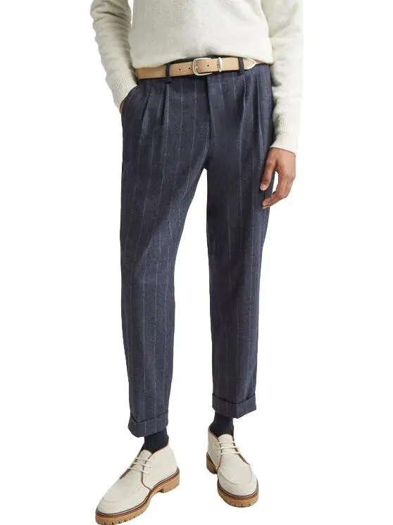 Eleventy Striped Virgin Wool And Cashmere Pants - 11 Navy Blue
