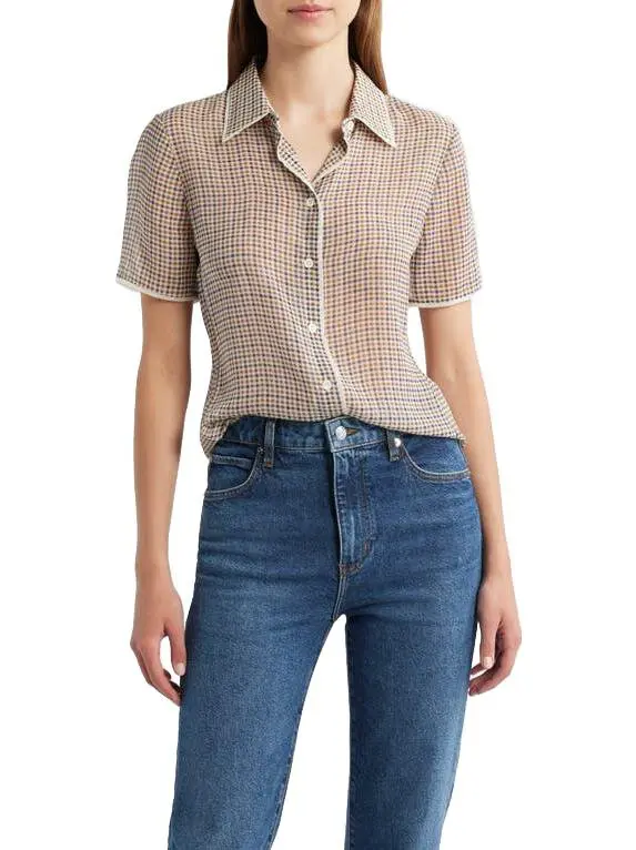 FRAME Houndstooth Silk Button-up Shirt - Houndstooth Multi