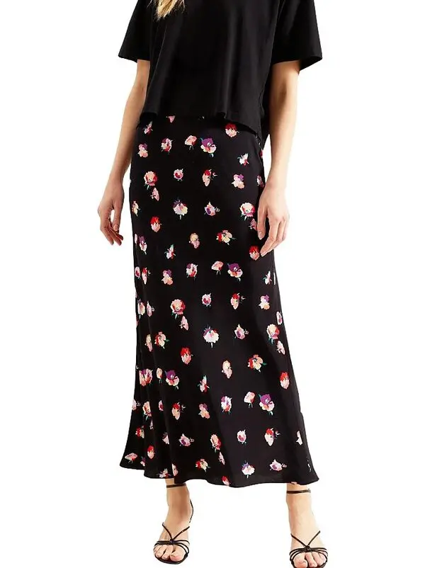 RO & ZO Ditsy Floral Bias Cut Maxi Skirt - Black