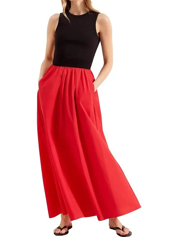 RO & ZO Cotton Poplin Maxi Skirt - Medium Red