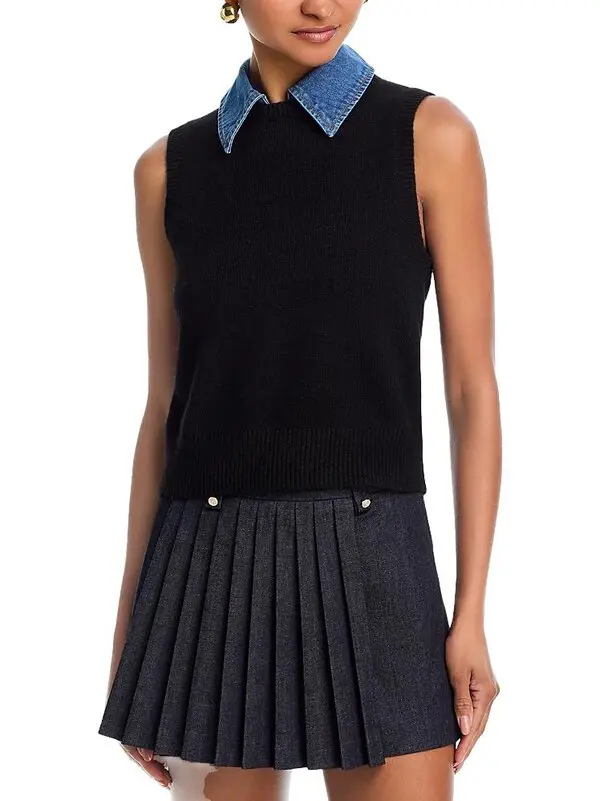 French Connection Ellie Knit Collar Vest - Black/blue Denim