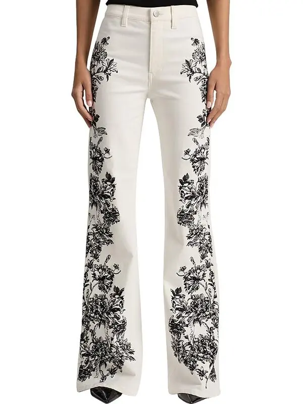 Alice + Olivia High-rise Embroidered Wide-leg Jeans - Off White/black