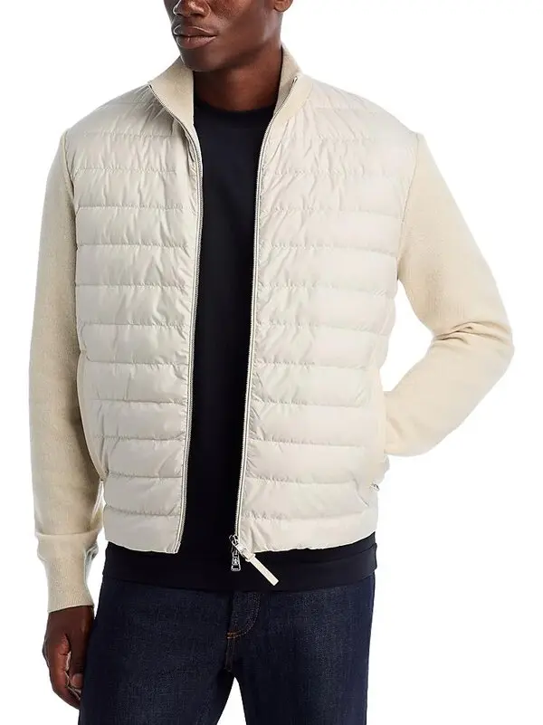 Moncler Padded Wool And Cashmere Zip-up Cardigan - Stone