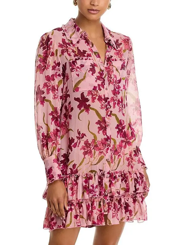 Cinq À Sept Floral Print Ruffled Hem Shirtdress - Blush Petal Multi