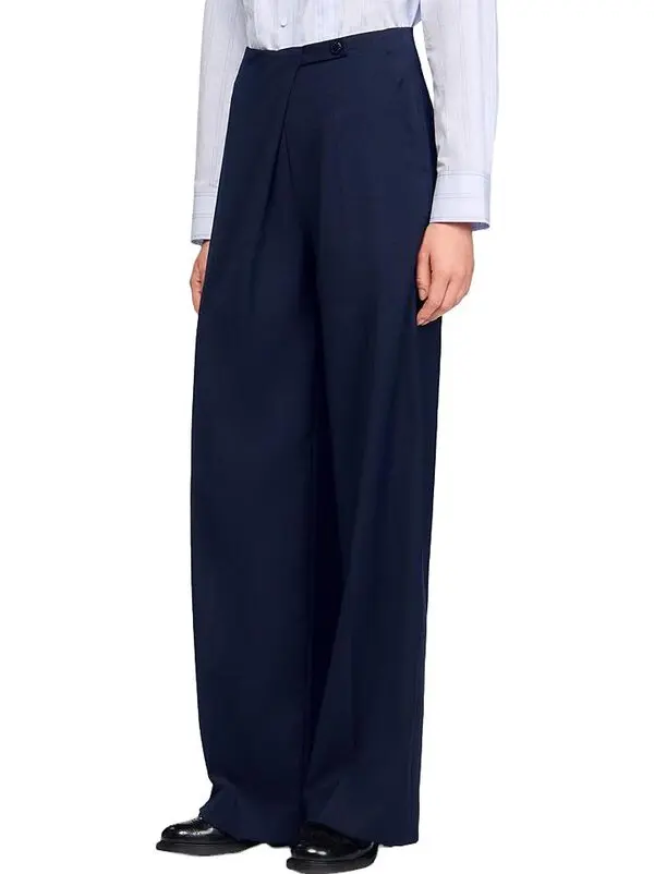 Sandro Asymmetric Straight Leg Trousers - Navy Blue