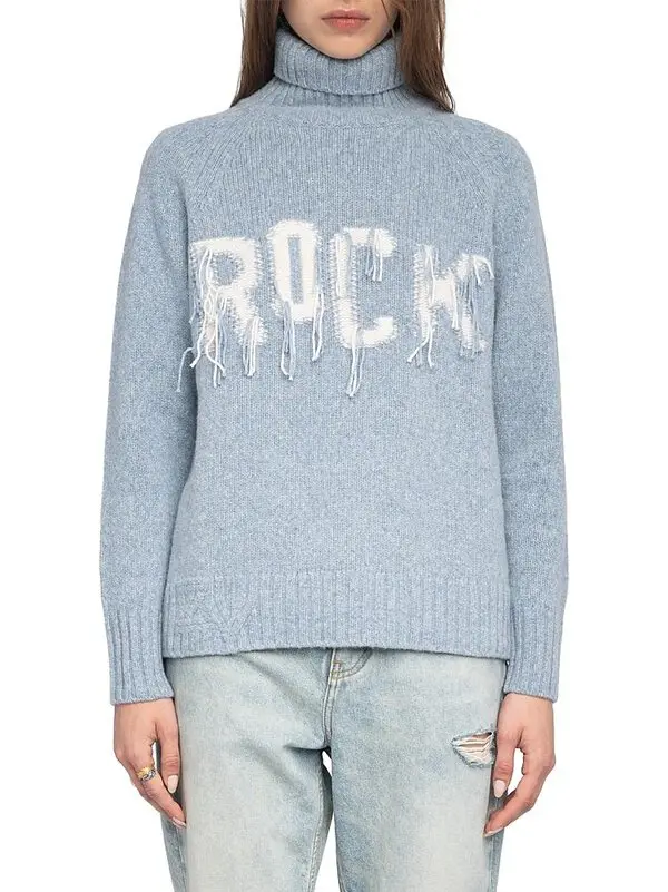 Zadig&Voltaire Mora We Rock Merino Wool Turtleneck Sweater - Light Blue