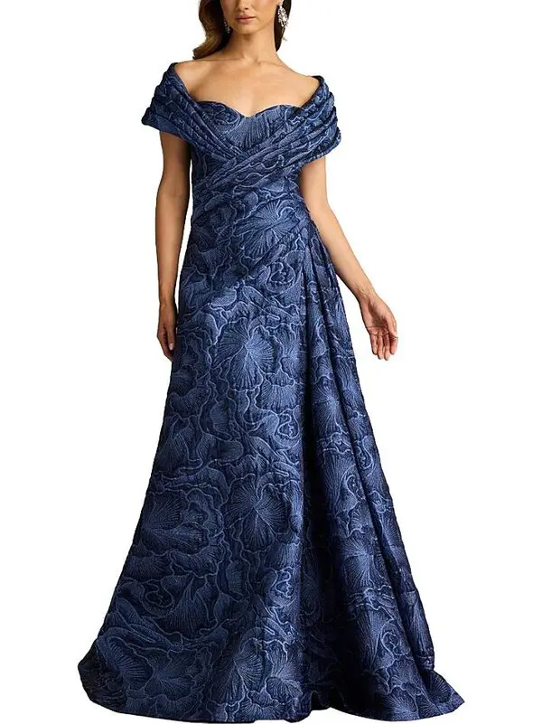 Tadashi Shoji Durant Floral Jacquard Gown - Blue