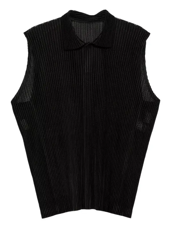 Issey Miyake Pleated Sleeveless Polo Shirt - Black
