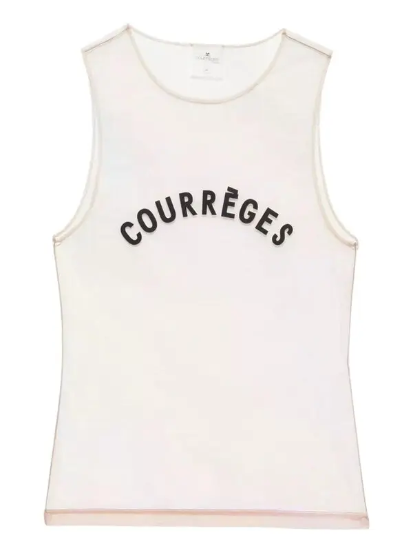 COURREGES Logo-print Tulle Top - Neutrals