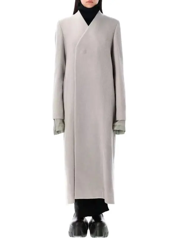 Rick Owens Museum Collarless Wrap Coat - Grey