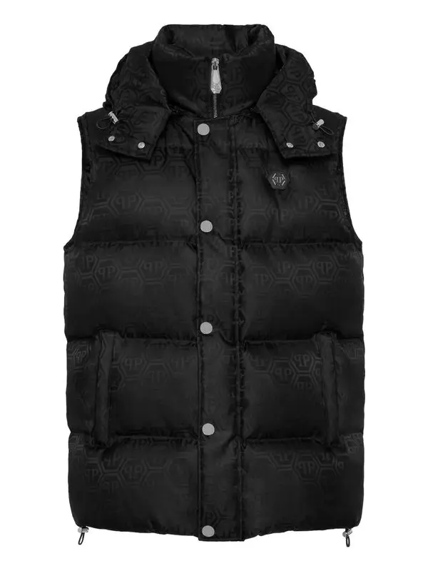 Philipp Plein Monogram-pattern Puffer Gilet - Black