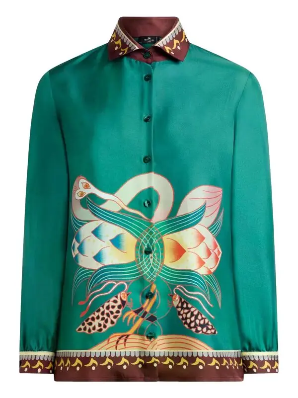Etro Abstract-print Silk Shirt - Green