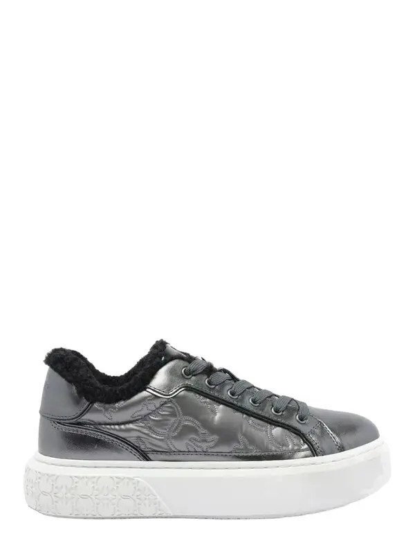 Pinko Metallic Fur-lined Sneakers - Grey