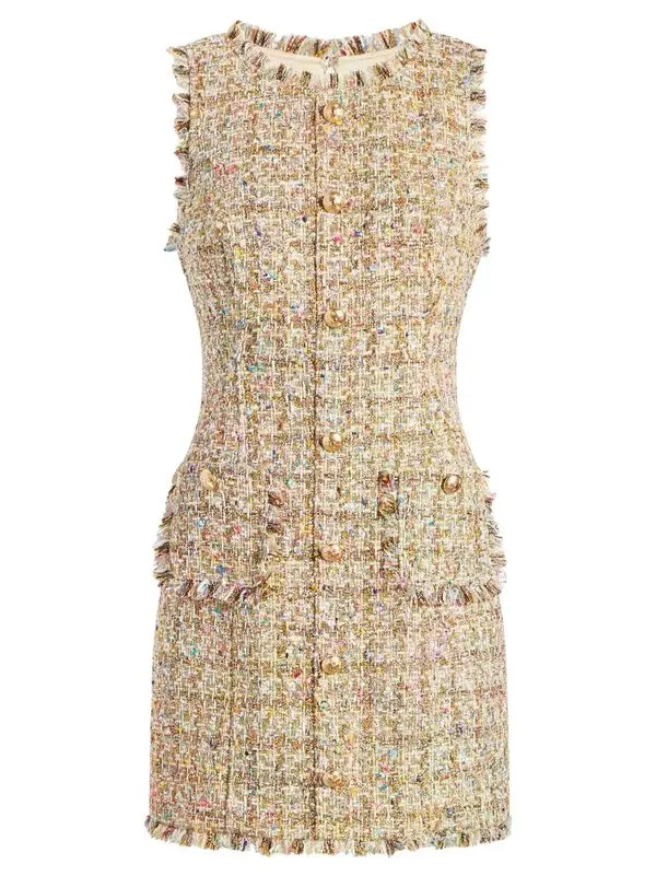 Cinq À Sept Tweed Fringed Mini Dress - Neutrals