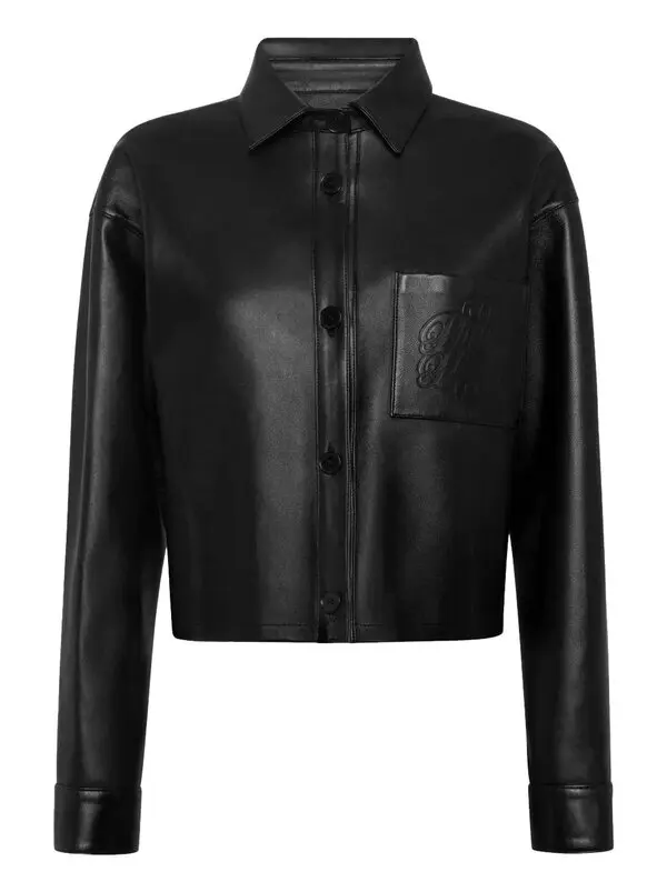 Philipp Plein Leather Cropped Shirt - Black