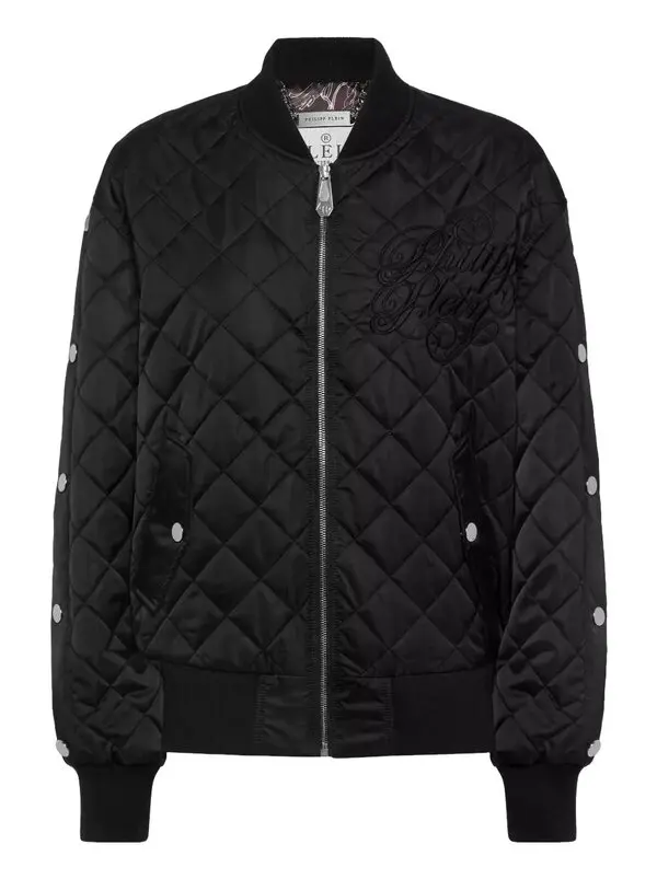 Philipp Plein Quilted Embroidered Bomber Jacket - Black