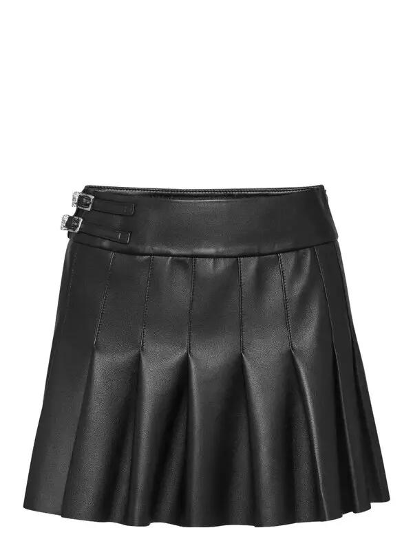Philipp Plein Leather Pleated Mini Skirt - Black