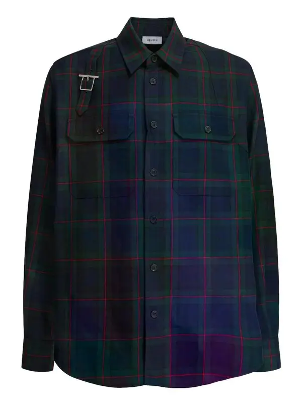 Alexander McQueen Buckle-strap Plaid Shirt - Blue
