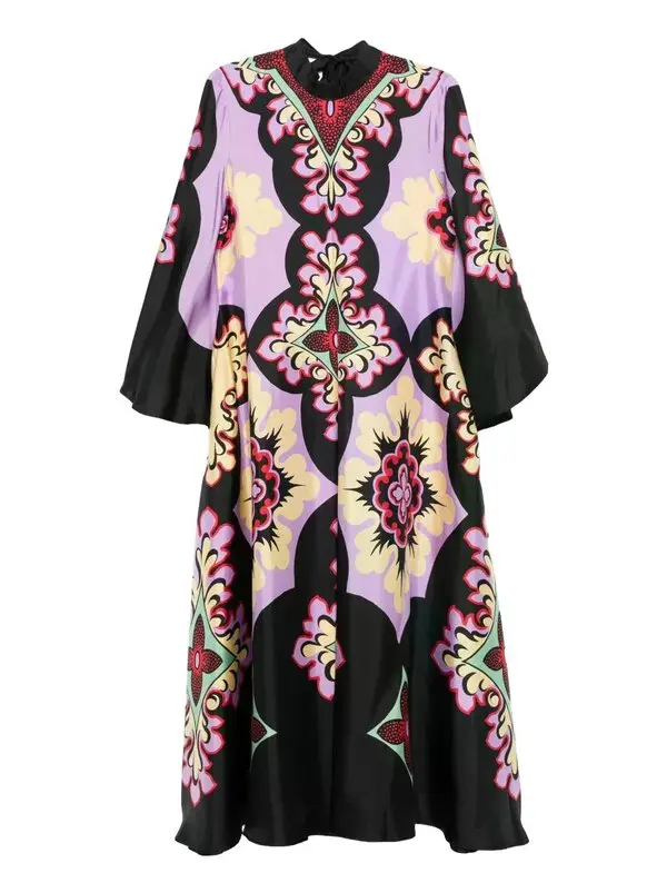 La DoubleJ Printed Silk Maxi Dress - Purple