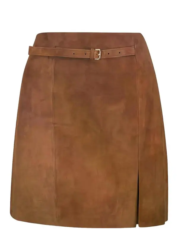 Vince Belted Suede Skirt - Brown
